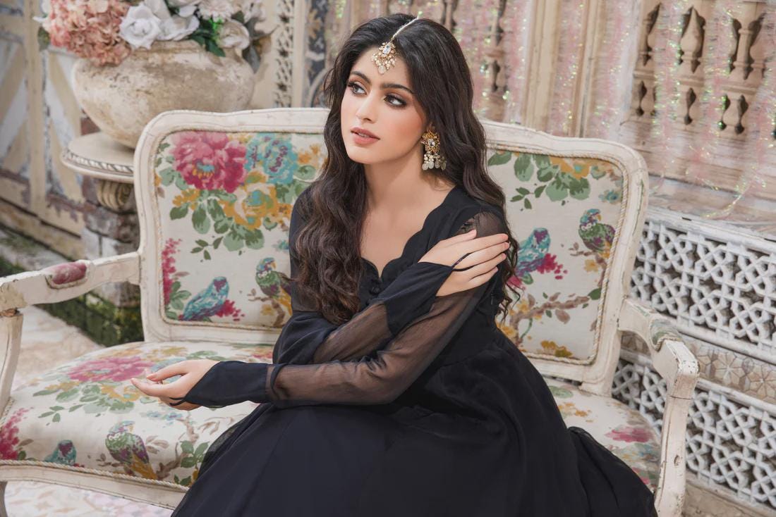 Black Embroidered Chiffon Anarkali Dress | Pakistani Maxi Gown With ...
