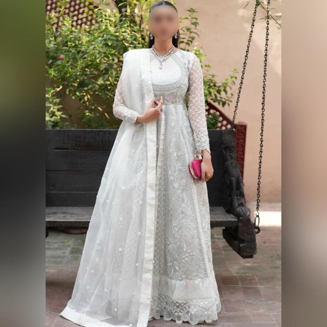 White Pakistani Women Dress Eid Party Dress Stitched Nikkah Suit ...