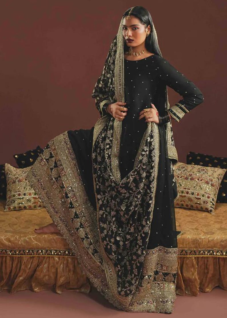 Black Chiffon Pakistani Maxi Set | Wedding Reception & Formal Wear - Etsy