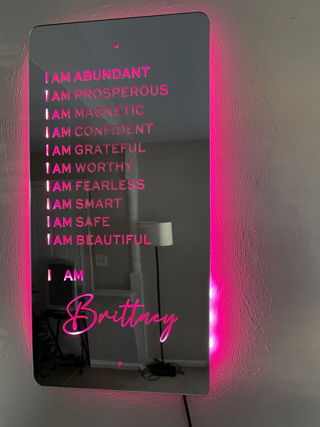 Personalized Name Light up Mirror, Affirmation Mirror Glow Motivation ...
