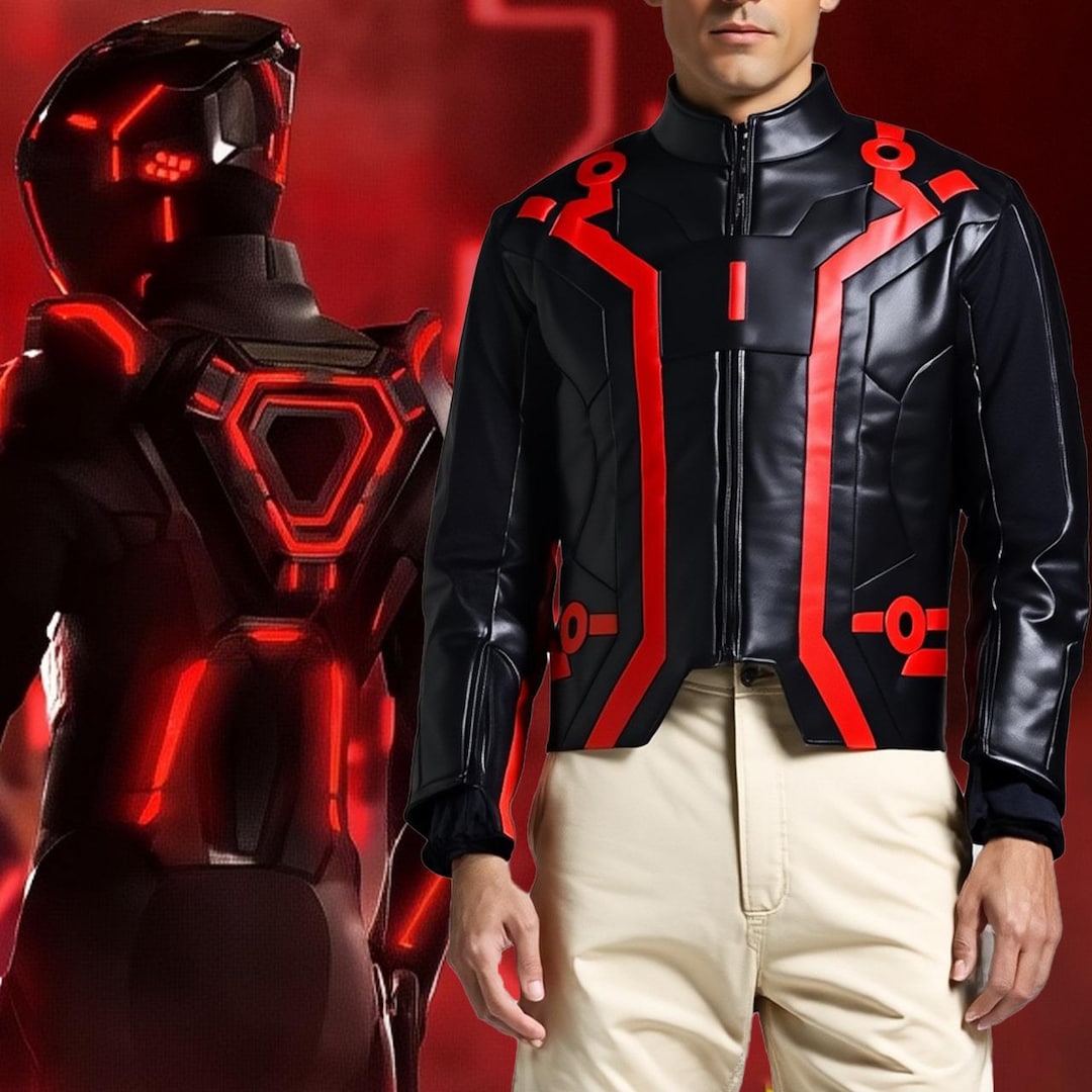 Tron Ares Cosplay Jacket | Futuristic Black and Red Leather Biker Jacket Inspired by Tron Legacy ...