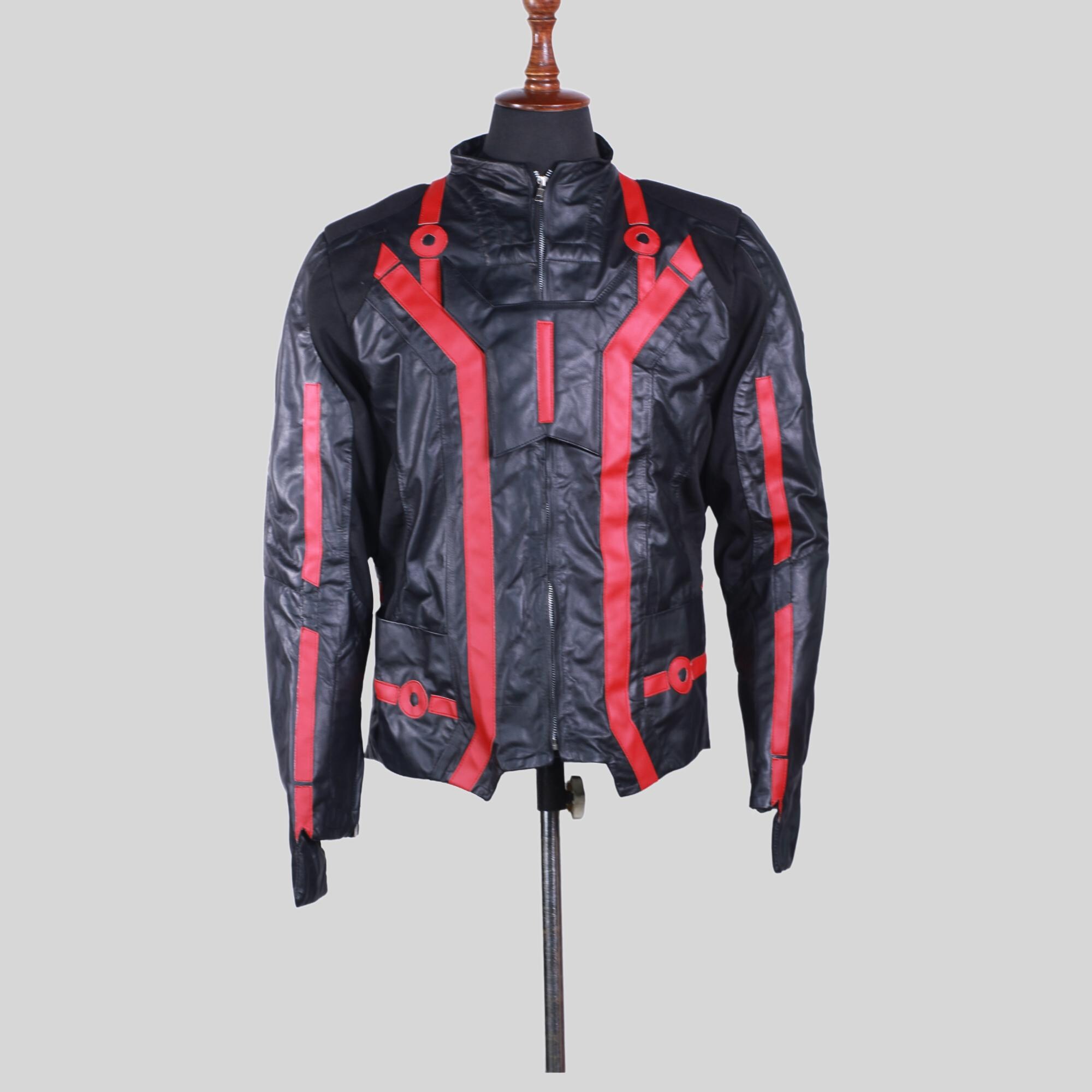 Tron Ares Cosplay Jacket | Futuristic Black and Red Leather Biker ...