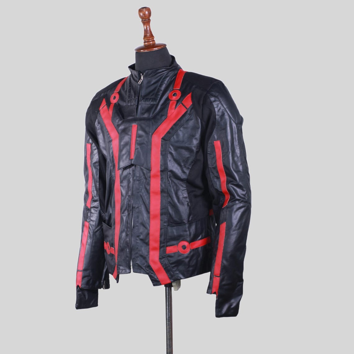 Tron Ares Cosplay Jacket | Futuristic Black and Red Leather Biker ...