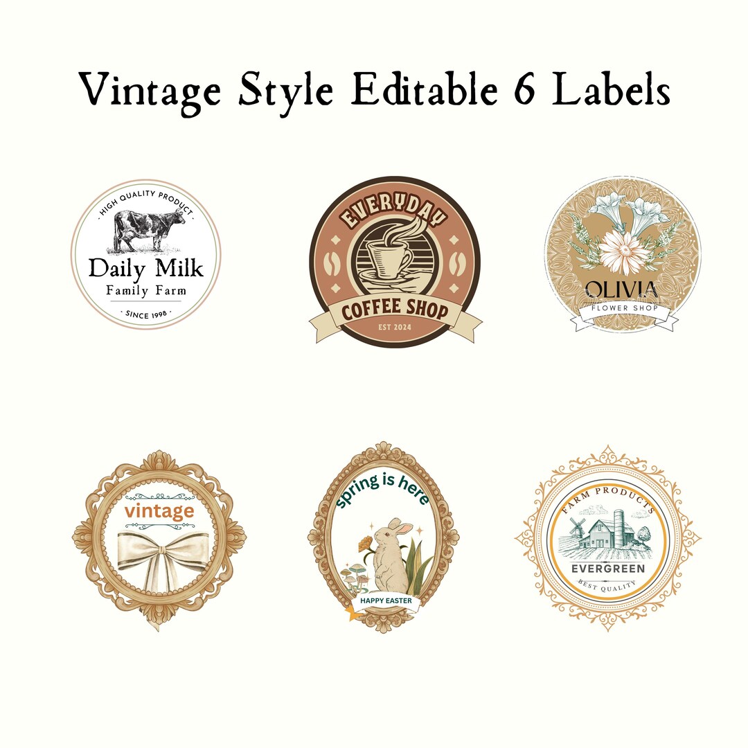 Vintage Style Labels | Editable Digital Download | Retro Branding ...