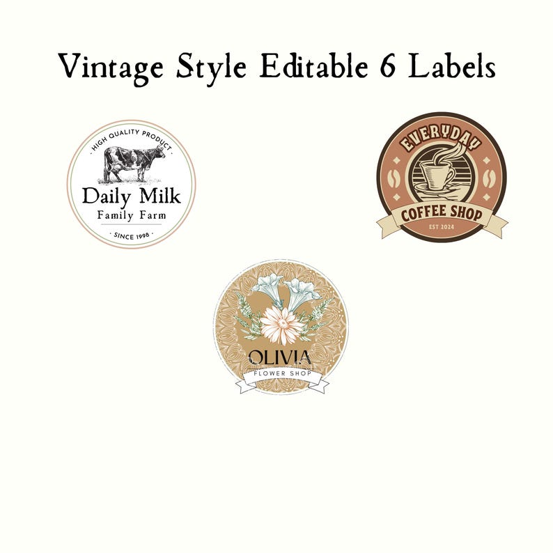 Vintage Style Labels | Editable Digital Download | Retro Branding ...