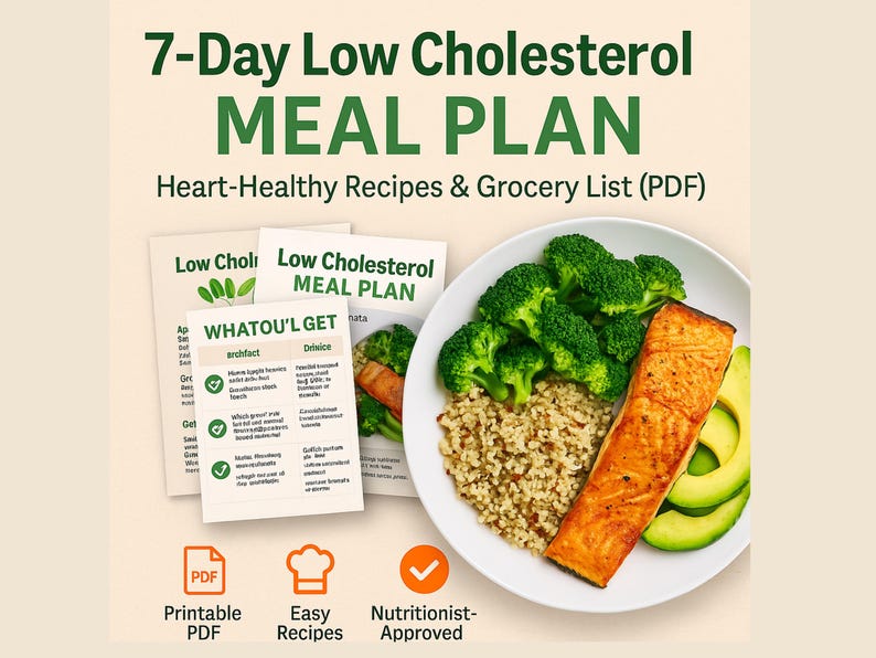 7-day Low Cholesterol Meal Plan: Heart-healthy Recipes (PDF) - Etsy