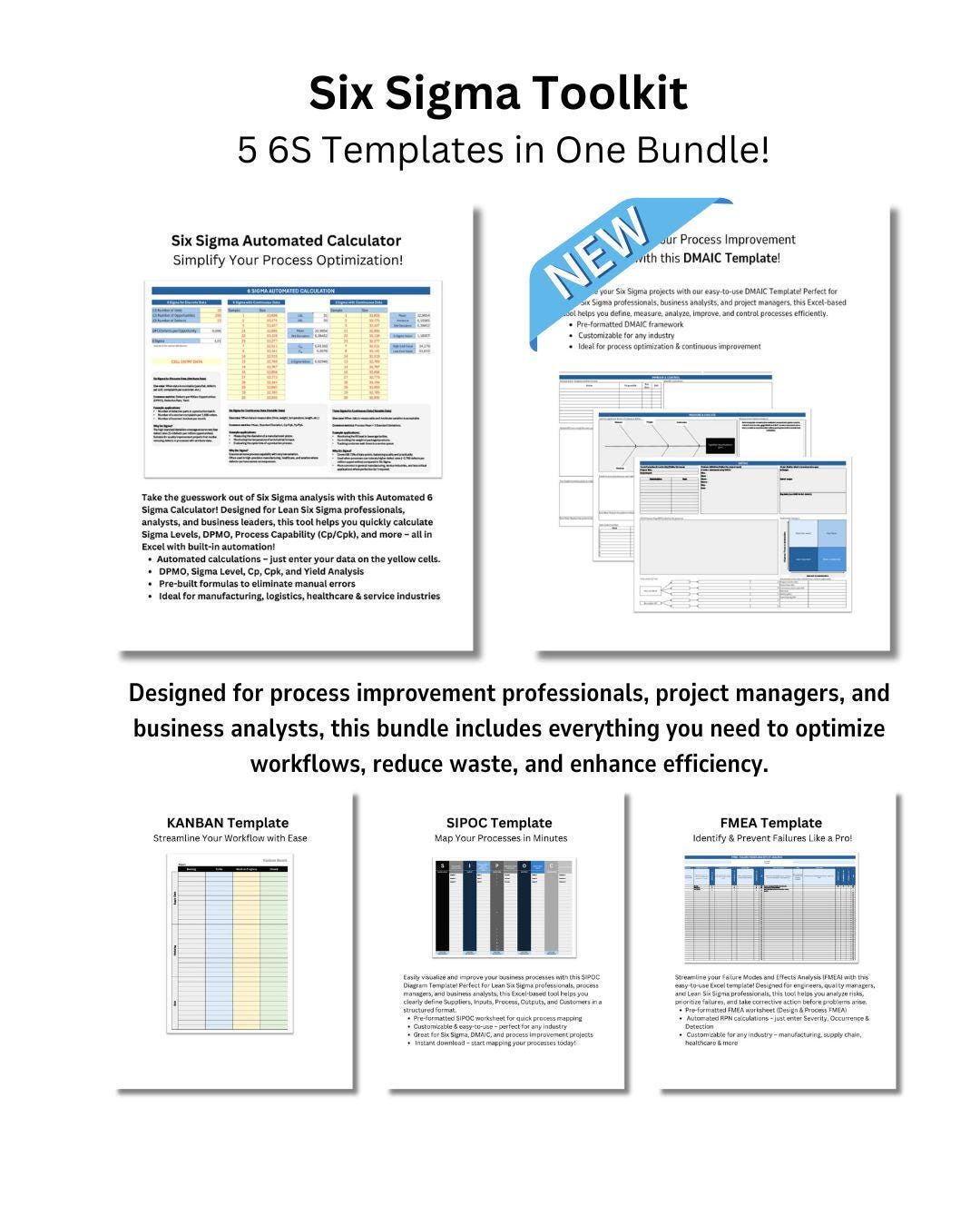 Six Sigma Toolkit – 6S Templates and Calculator / Excel or Printables ...
