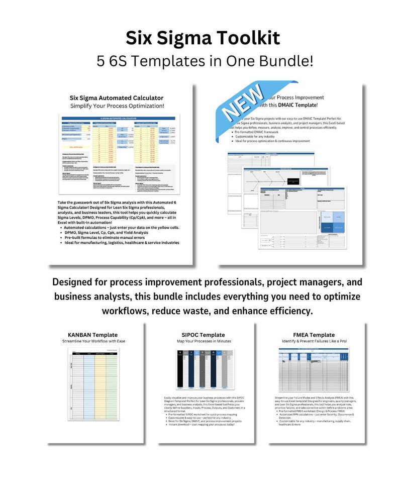 Six Sigma Toolkit – 6S Templates and Calculator / Excel or Printables ...