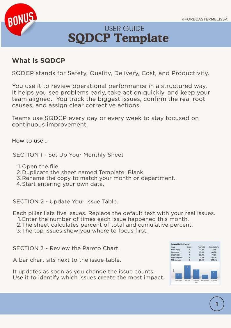 SQDCP Excel Template With Pareto Charts, Root Cause Analysis and ...