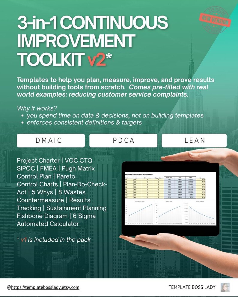 Continuous Improvement Excel Toolkit Bundle | 6sigma DMAIC, PDCA ...