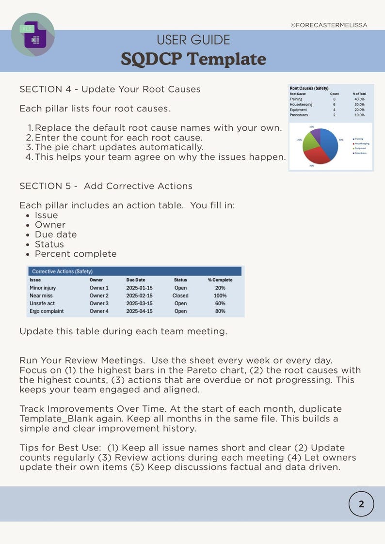 SQDCP Excel Template With Pareto Charts, Root Cause Analysis and ...