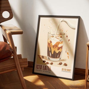 Iced Latte Poster, Trendy Coffee Bar Drink Art - Etsy