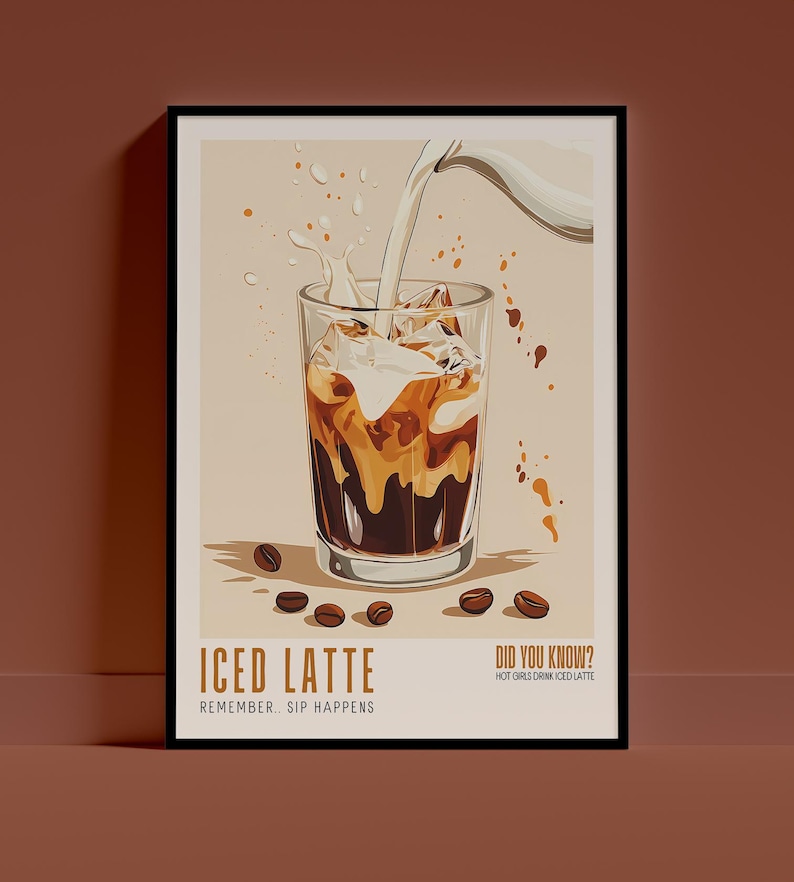 Iced Latte Poster, Trendy Coffee Bar Drink Art - Etsy