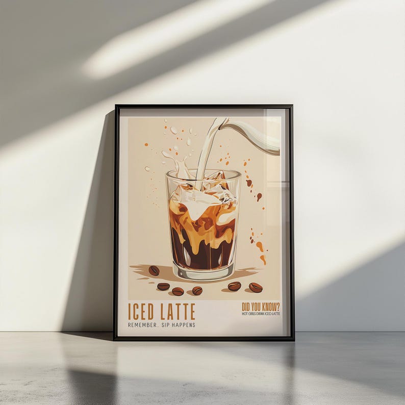 Iced Latte Poster, Trendy Coffee Bar Drink Art - Etsy