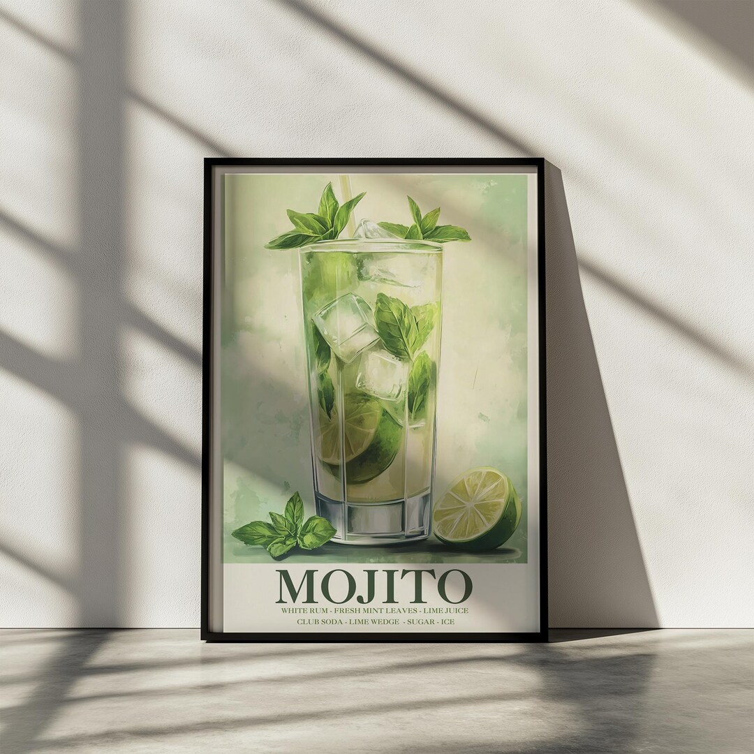 Watercolor Mojito Cocktail Print: Kitchen Bar Wall Art (digital ...