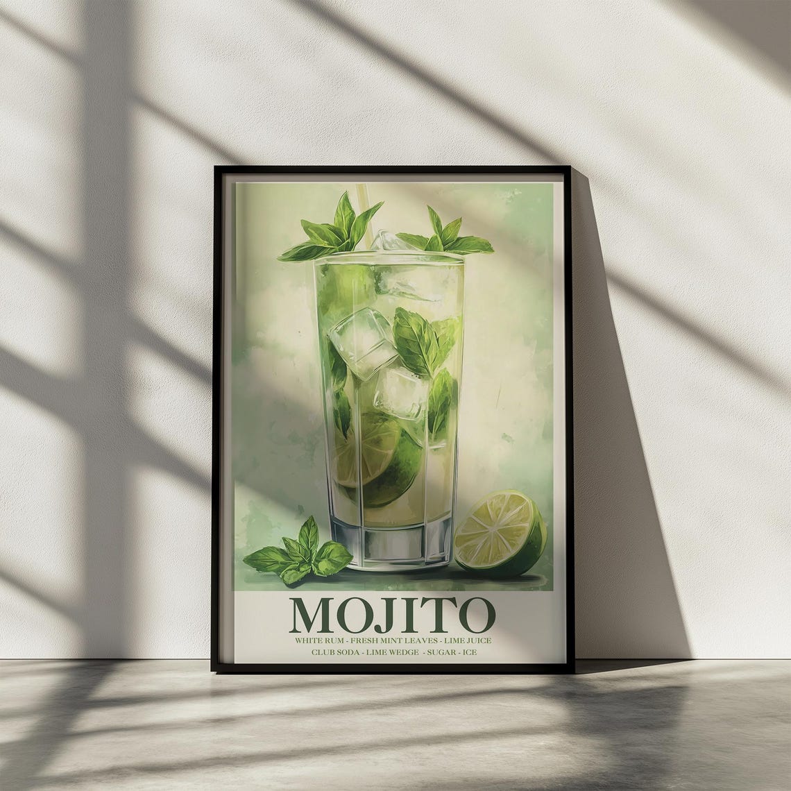 Watercolor Mojito Cocktail Print: Kitchen Bar Wall Art (digital ...