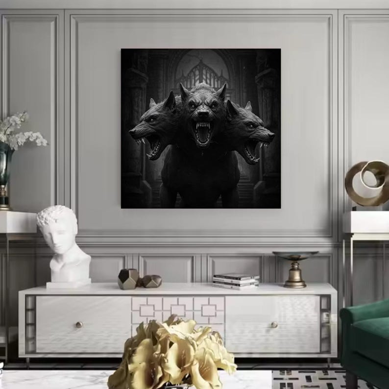 Cerberus + Wall Art Cerberus + 3 Headed Hell Hound Painting + Wall Art+ Dıgıtal Cerberus Table ...