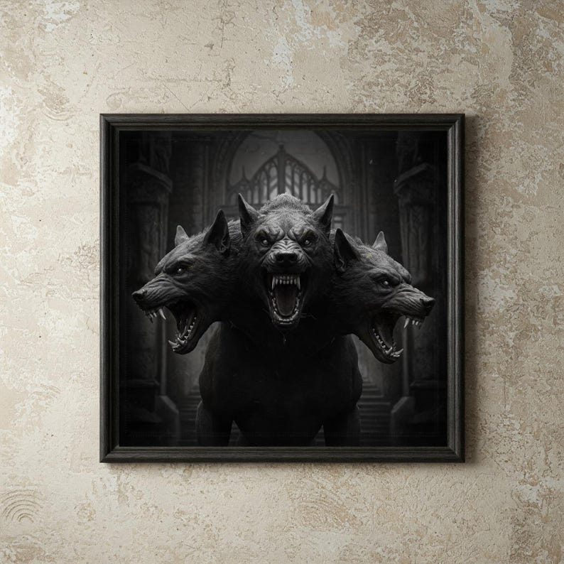 Cerberus + Wall Art Cerberus + 3 Headed Hell Hound Painting + Wall Art+ Dıgıtal Cerberus Table ...