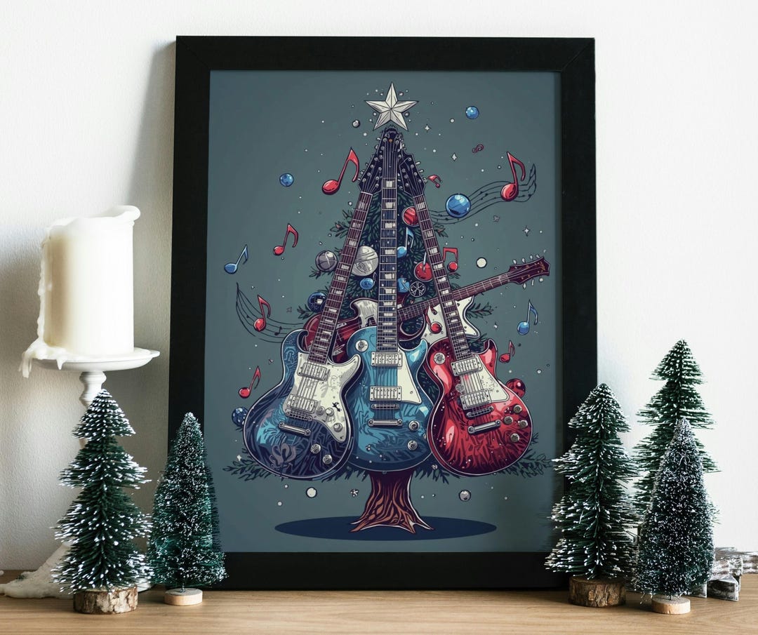 Rock N Roll Christmas Tree With Electric Guitars | Holiday Wall Art ...