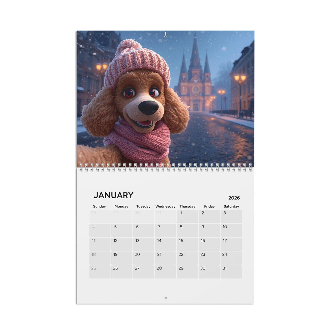 Poodle 2026 Wall Calendar | 3D Cartoon Dog Art | Semi-gloss Finish ...