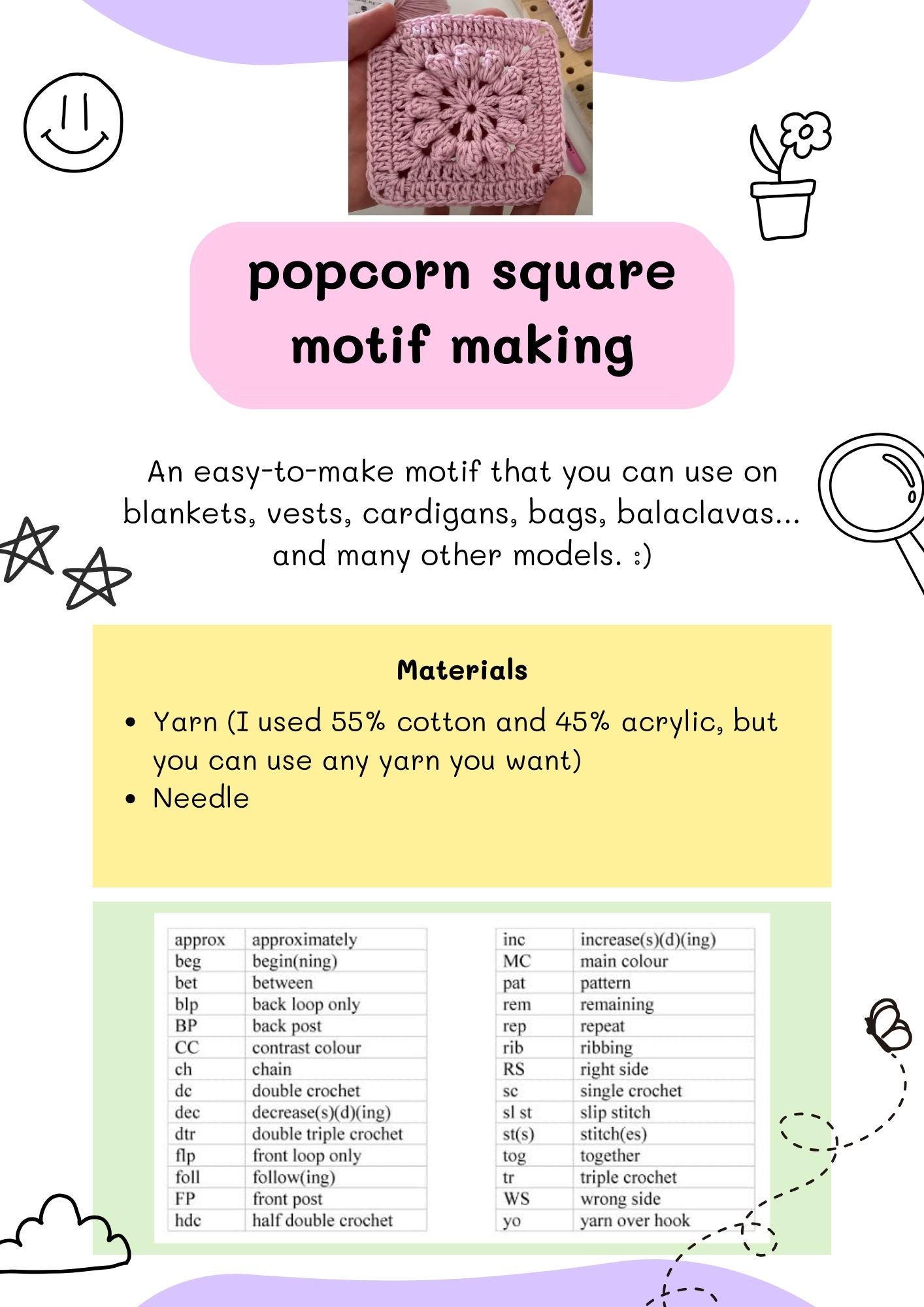 Granny Square Crochet Pattern: Popcorn Motif, Video Tutorial (PDF ...