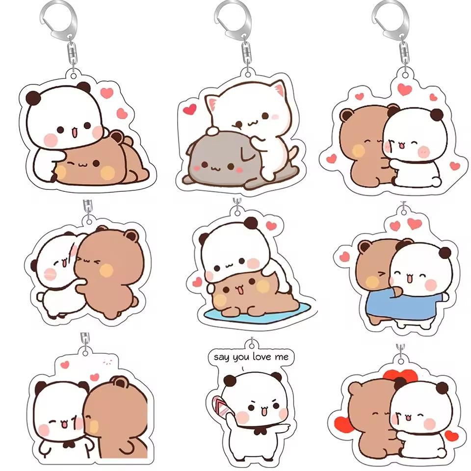 Anime Dudu Bubu Keychain Cute Couple Keychain White & Grey Couple Panda ...