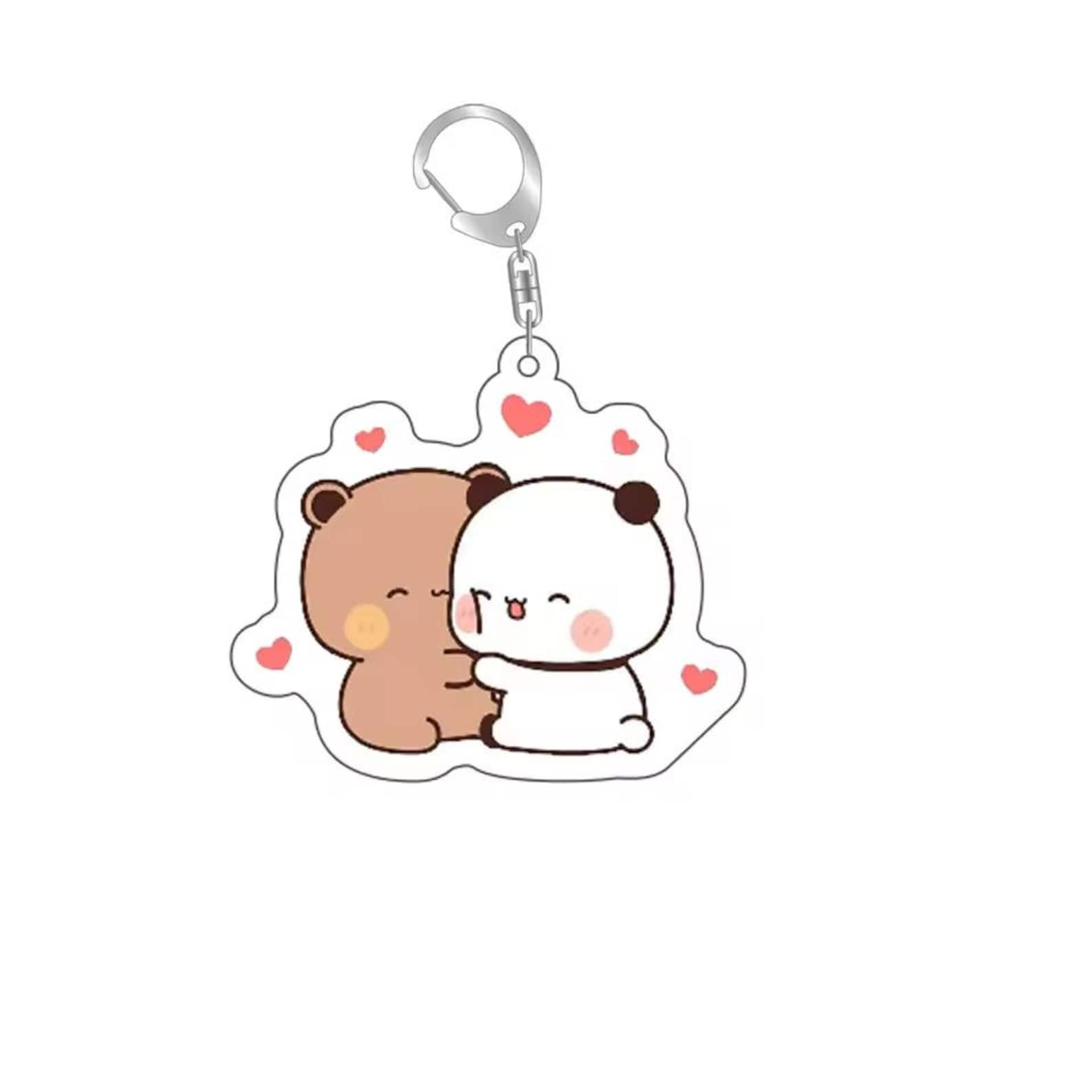 Anime Dudu Bubu Keychain Cute Couple Keychain White & Grey Couple Panda ...