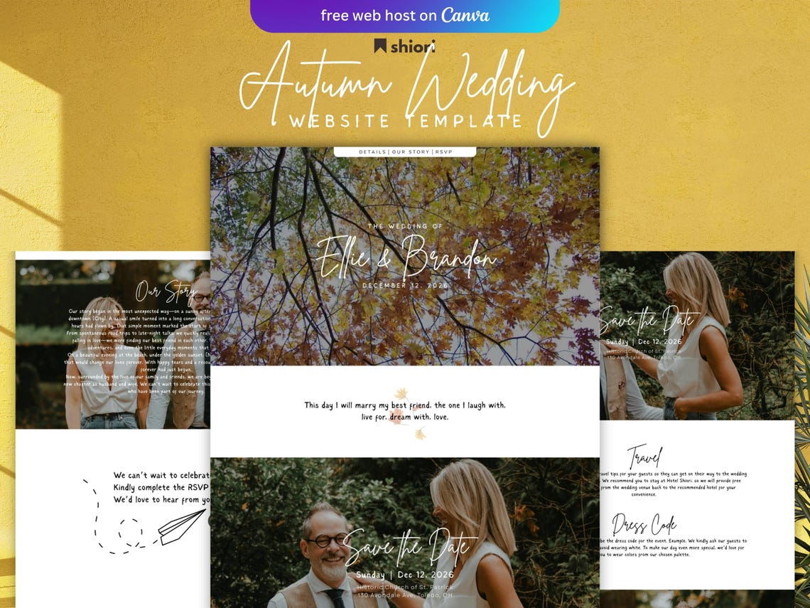 Autumn Wedding Website Template: Rustic Canva Design - Etsy