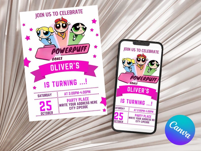 Powerpuff Girls Birthday Invitation: Editable Canva Template (digital ...