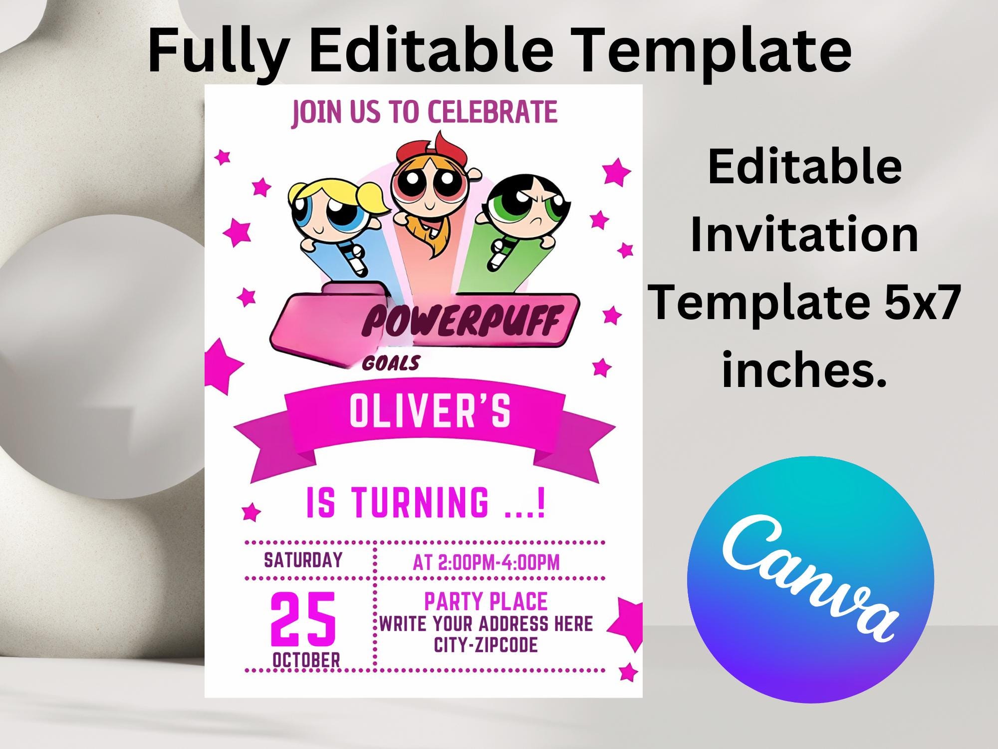 Powerpuff Girls Birthday Invitation: Editable Canva Template (digital ...