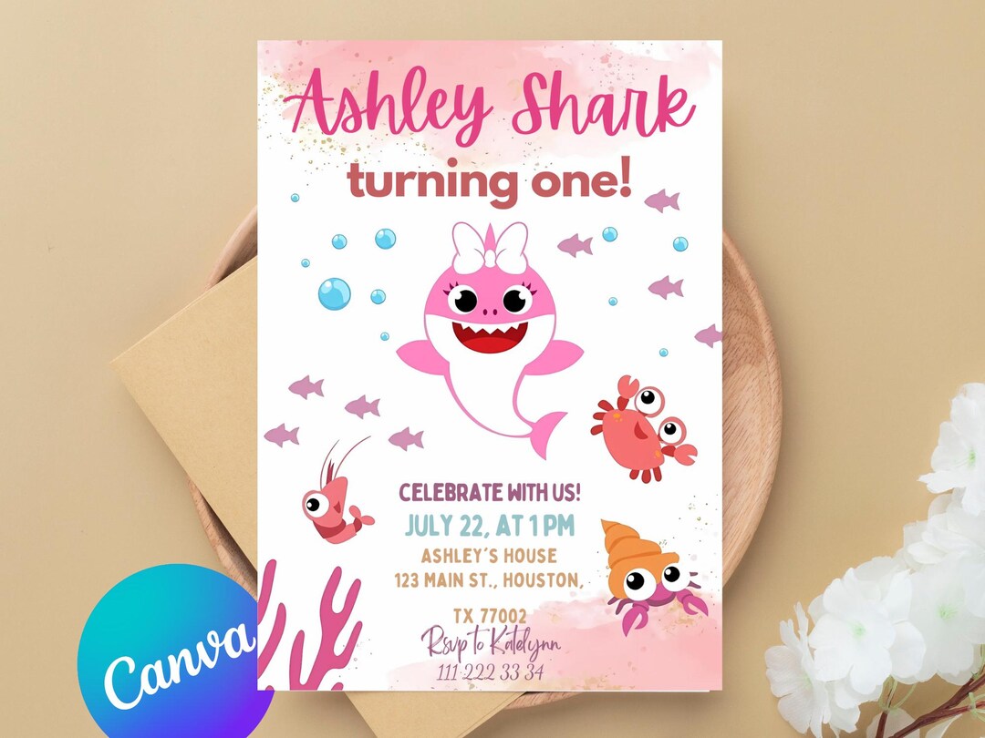 Editable Printable Baby Shark Birthday Invitation, Boy Girl Birthday ...
