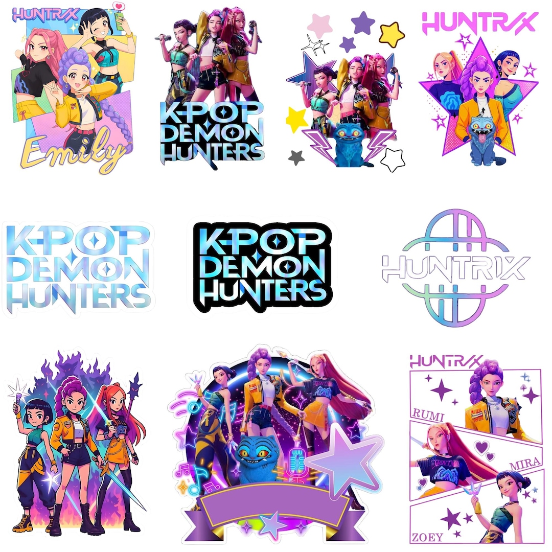 Huntrix Kpop Demon Hunters Png Bundle, Kpop Idol Group Png Design, Girl ...