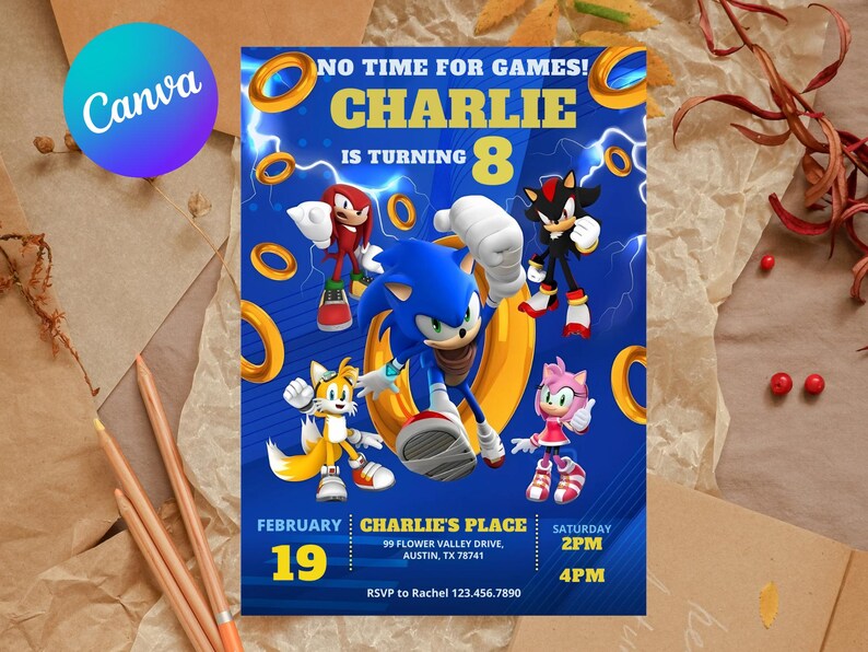 Sonic Editable Birthday Invitation Card | Hedgehog Party Invitation ...