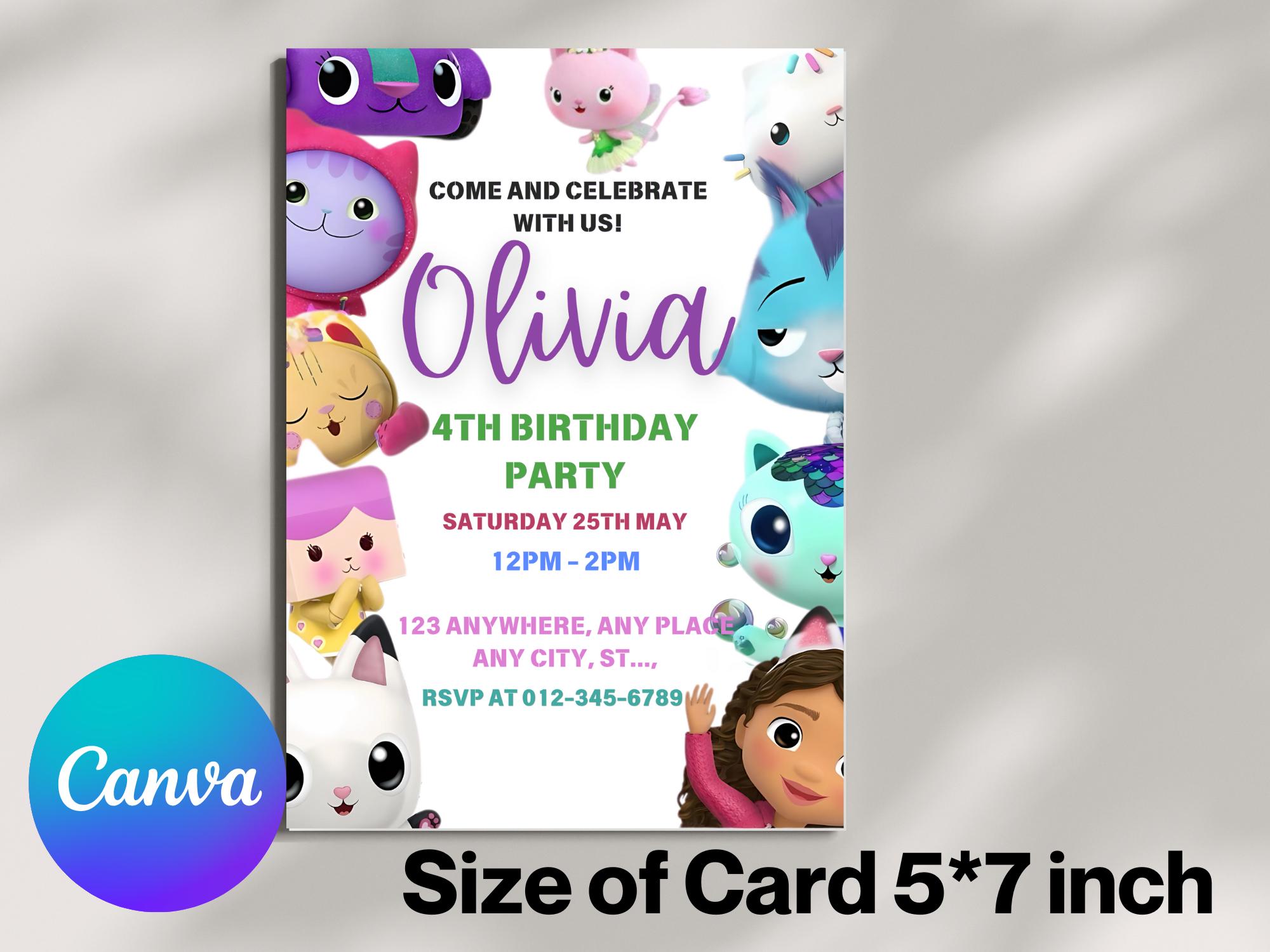 Gabbys Dollhouse Birthday Invitation | Editable Gabby's Kids Birthday ...