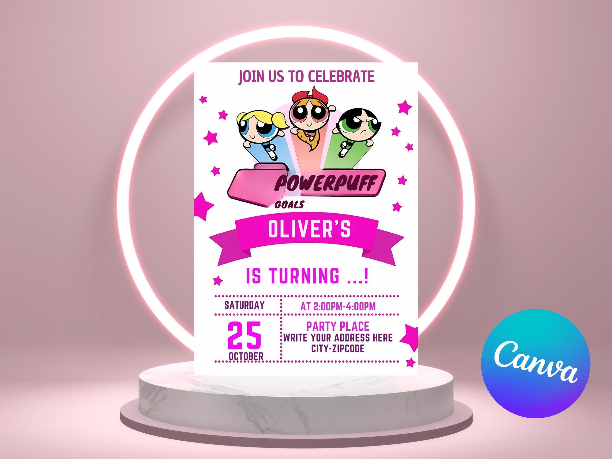 Powerpuff Girls Birthday Invitation: Editable Canva Template (digital ...