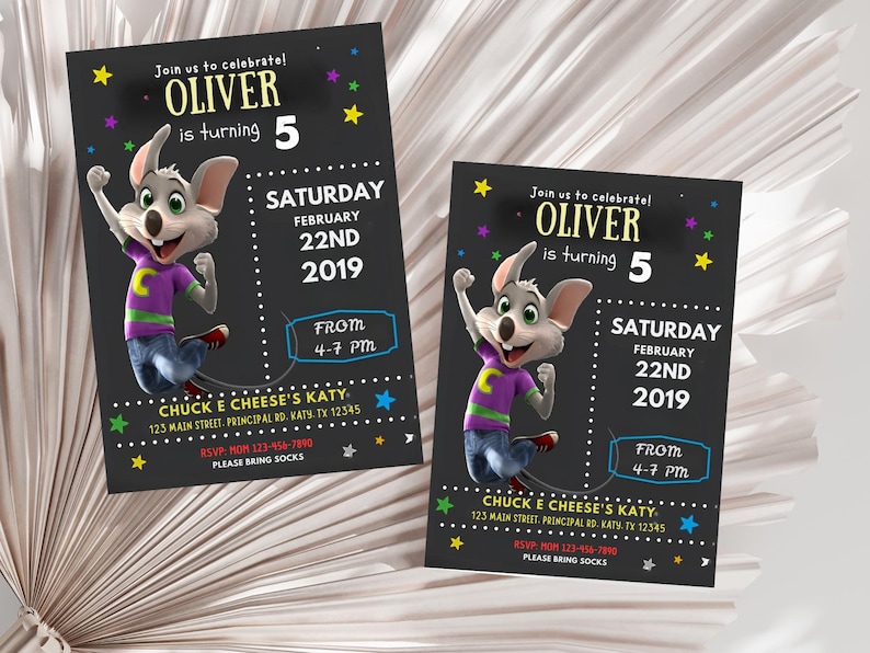 Chuck E Cheese Birthday Invitation: Editable Canva Template (digital ...
