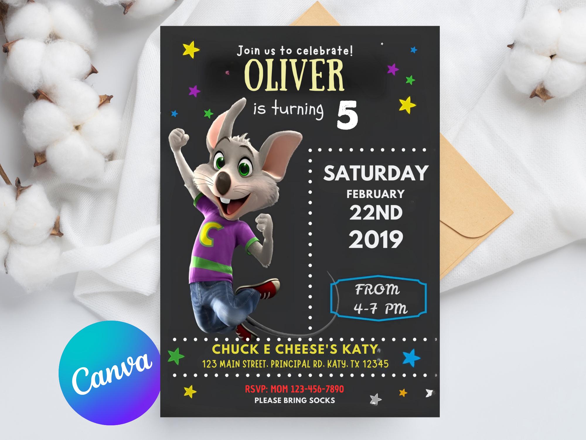Chuck E Cheese Birthday Invitation: Editable Canva Template (digital ...