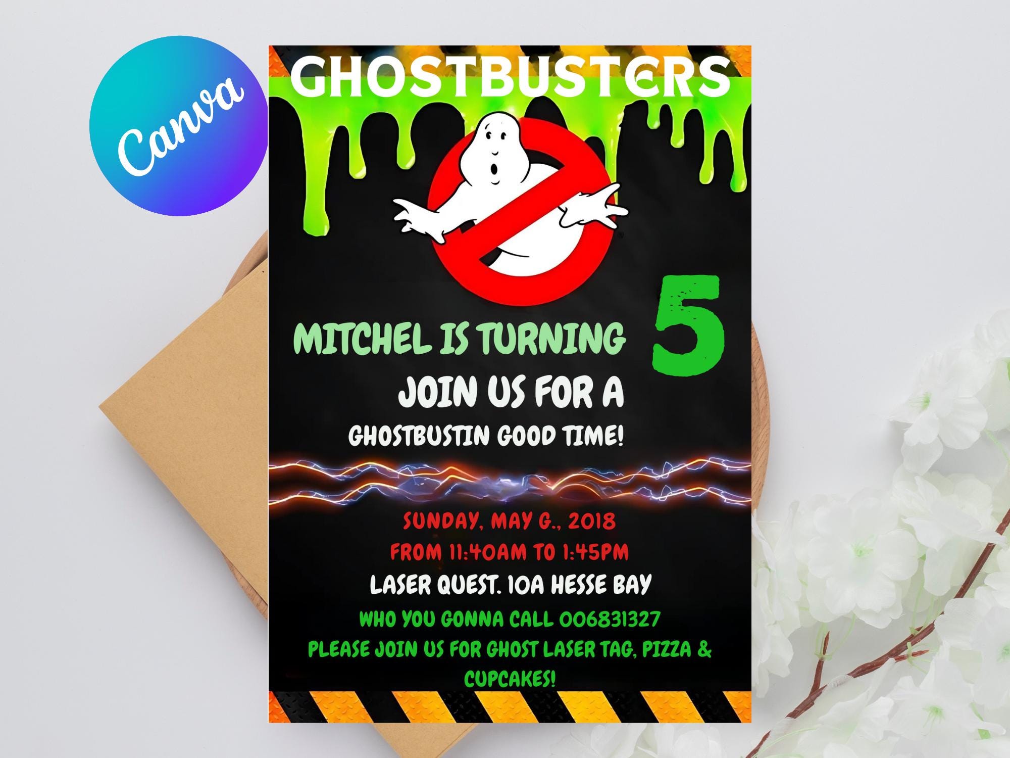 Ghostbusters Birthday Invitation: Kids Party Template (digital Download ...