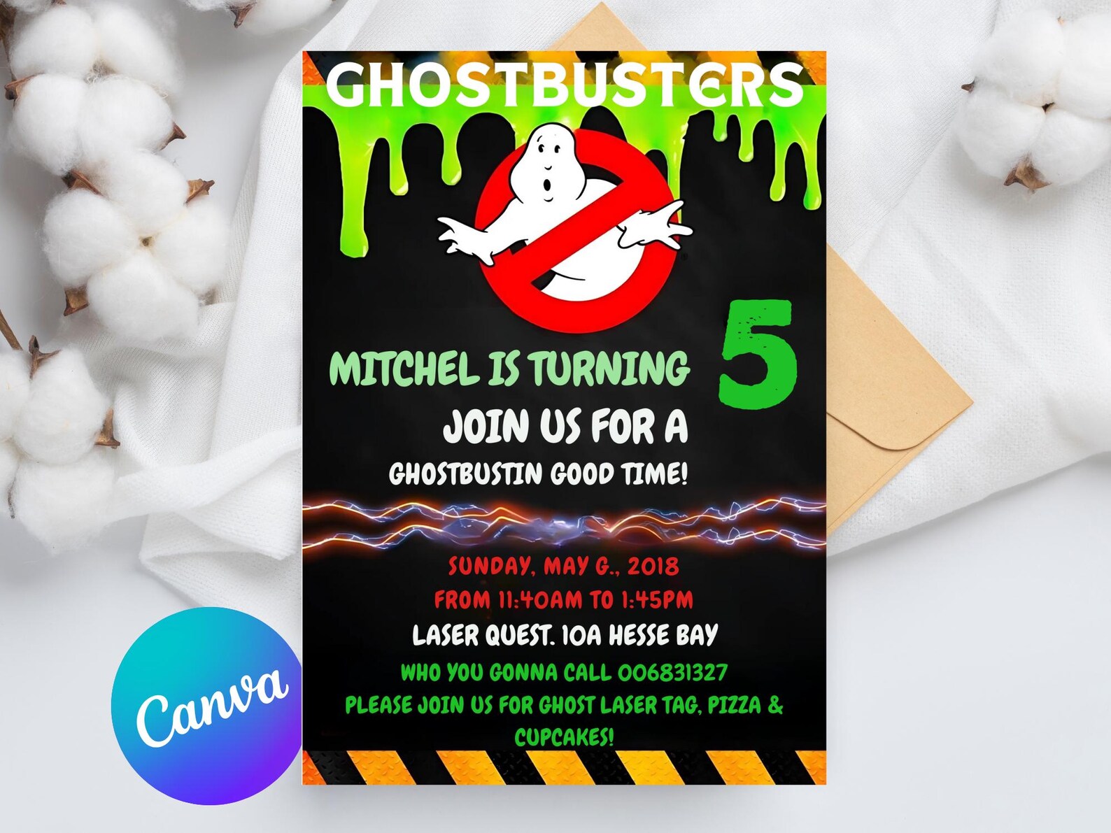 Ghostbusters Birthday Invitation: Kids Party Template (digital Download ...