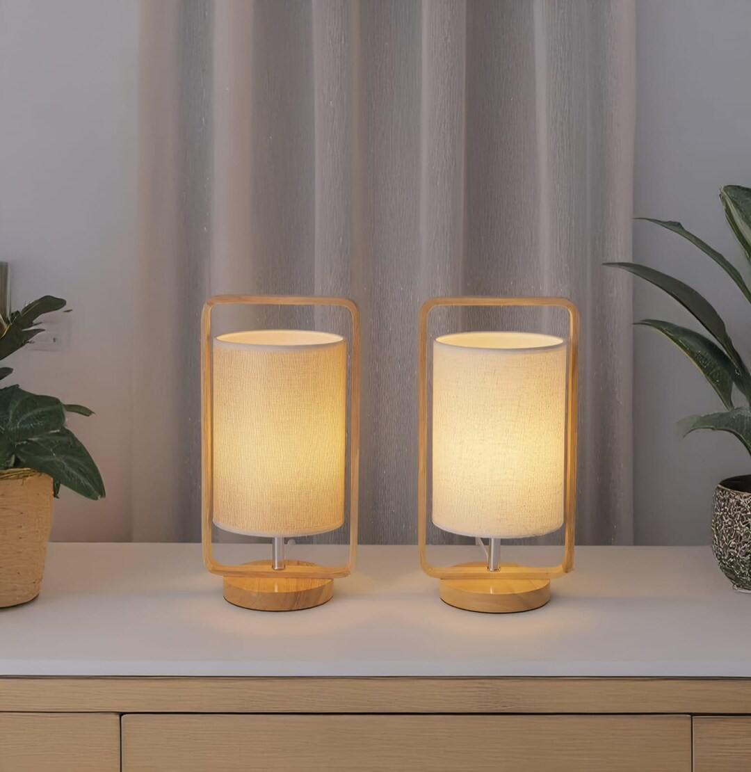 Wooden LED Table Lamp With Fabric Lampshade, Ideal for Nighttime Use in ...