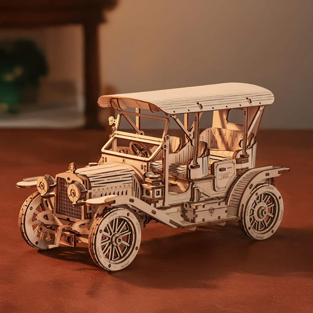3D Wooden Car Puzzle Model Kit for Adults, Vintage Car Building Set ...