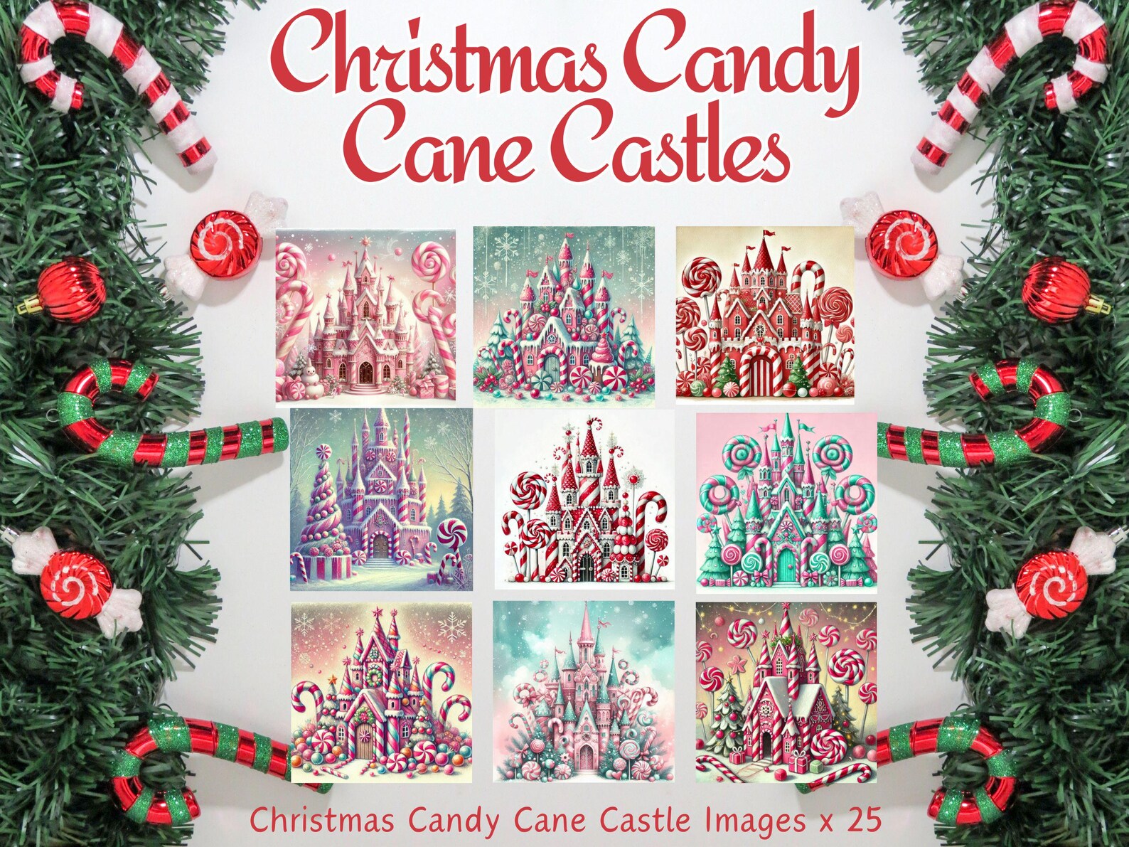 Christmas Candy Cane Castle X 25 Clipart: Festive Digital Images ...