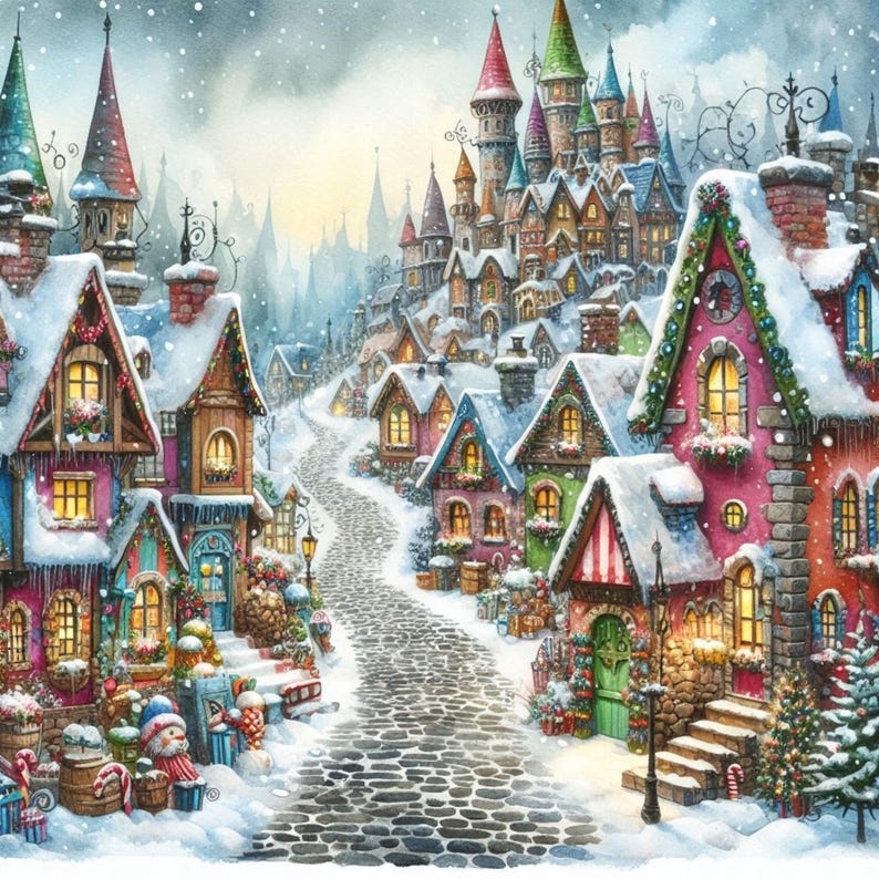 Christmas Snow Village Clipart X 24 Festive Digital Images (digital ...