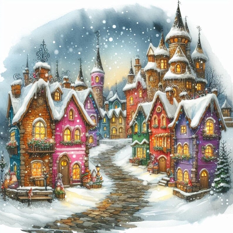 Christmas Snow Village Clipart X 24 Festive Digital Images (digital ...