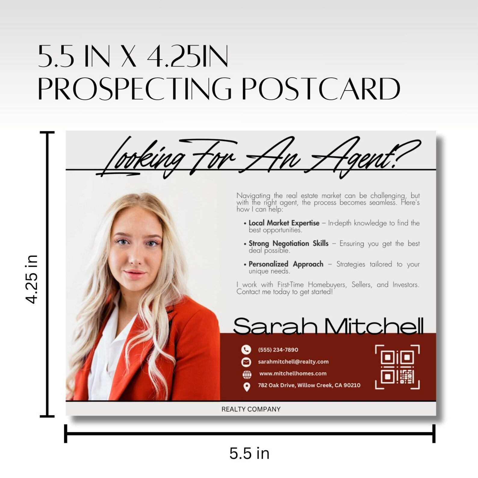 Real Estate Agent Prospecting Postcard | 5.5" X 4.25" Canva Template ...