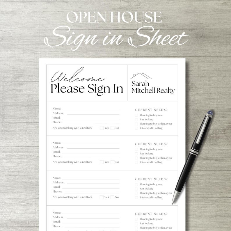 Open House Sign in Sheet Editable Template | Canva Template | Realtor ...