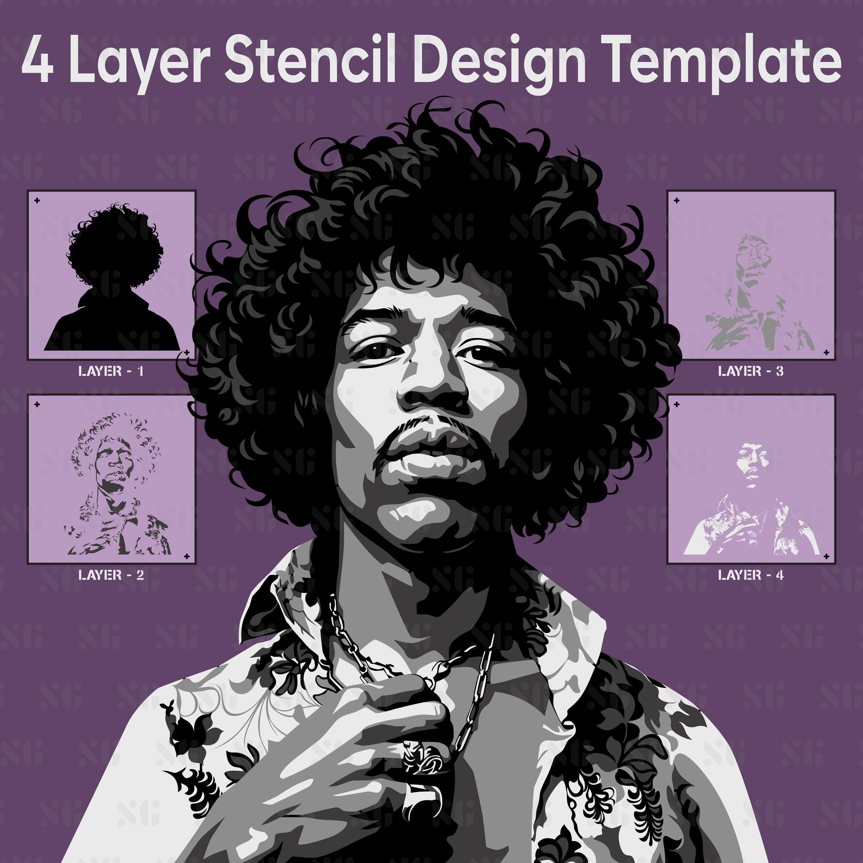 Jimi Hendrix 4 Multi Layer Stencil Design Vector SVG Files for Mixed ...