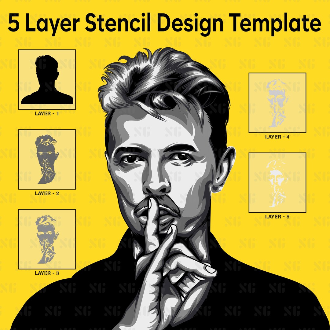 David Bowie 5 Multilayered Stencil Design Vector SVG Files for Cricut ...