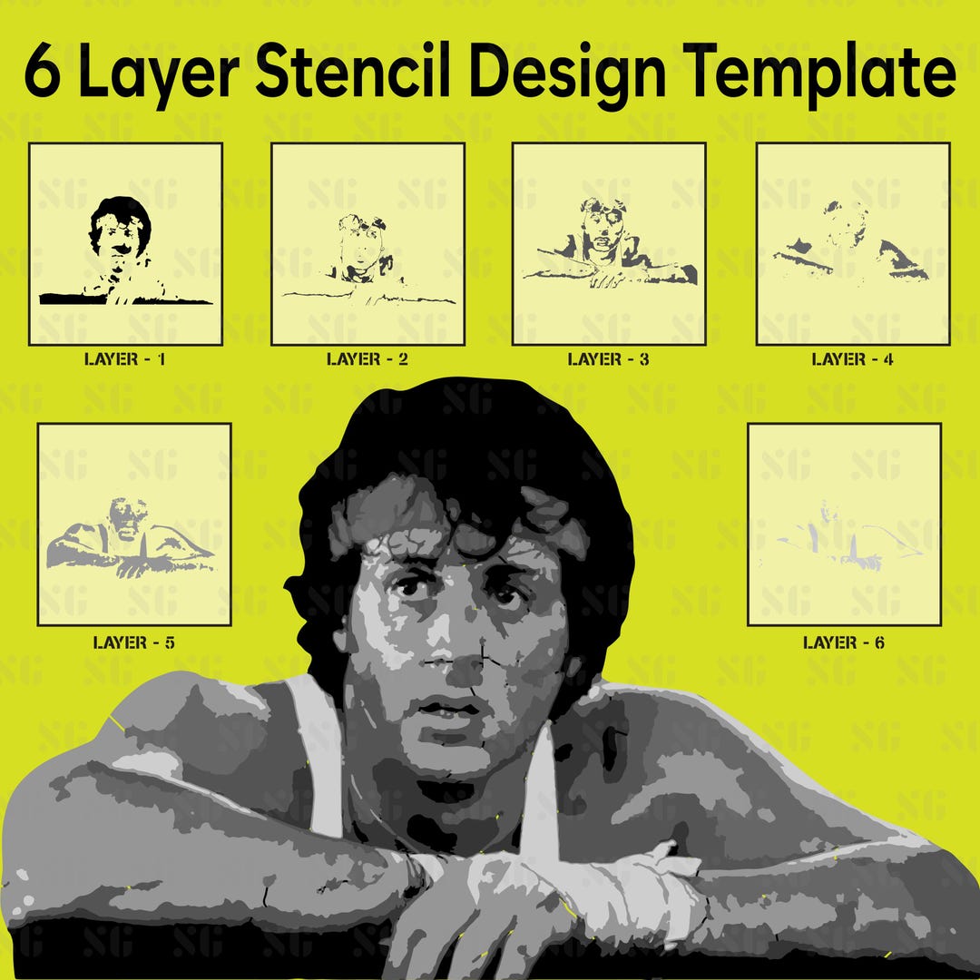 Sylvester Stallone 6 Layer Stencil Design Vector SVG Files | Print ...