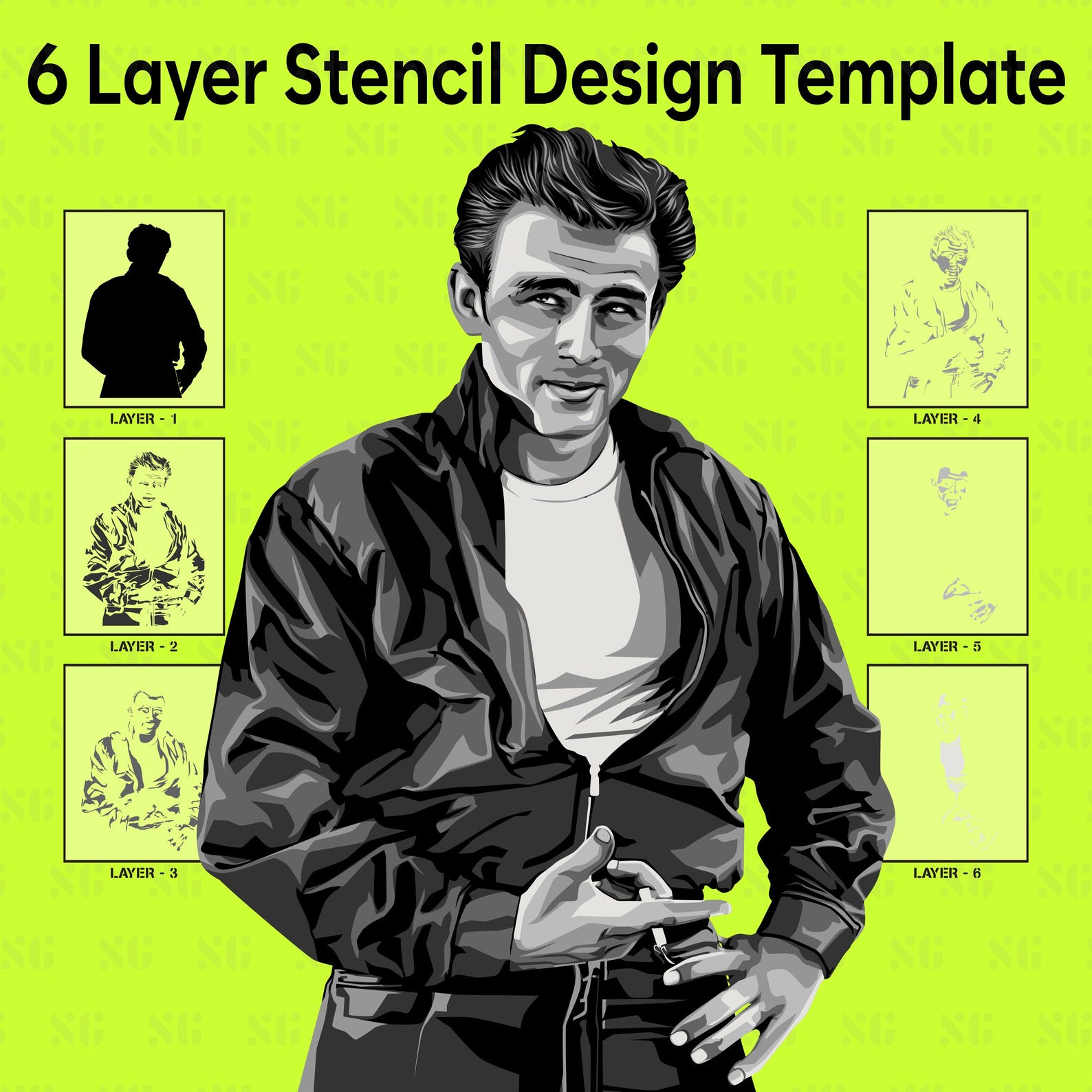 James Dean 6 Multilayered Stencil Design Vector SVG Cut Files for Spray ...